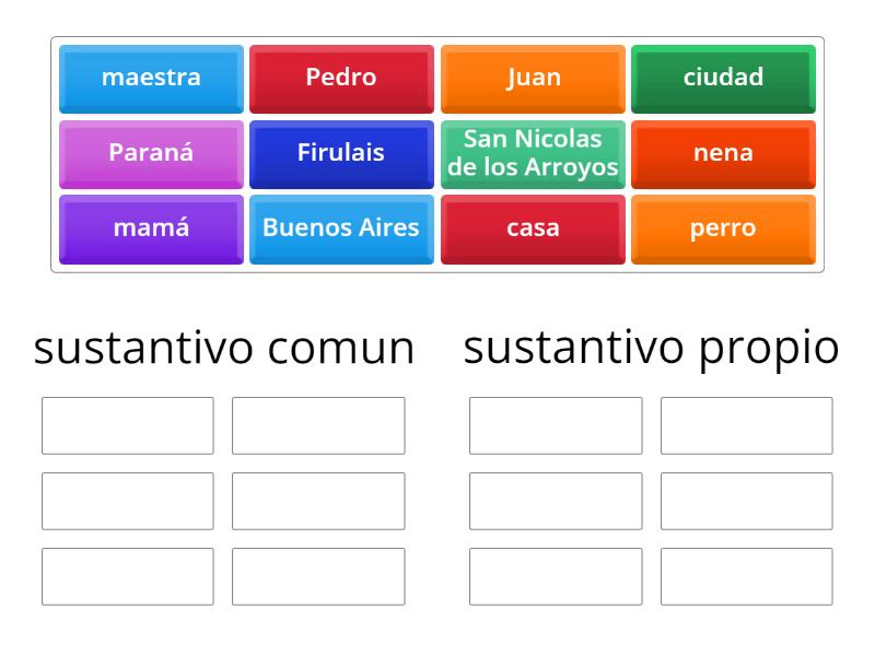 Sustantivos Comunes vs Sustantivos Propios - 按組排序