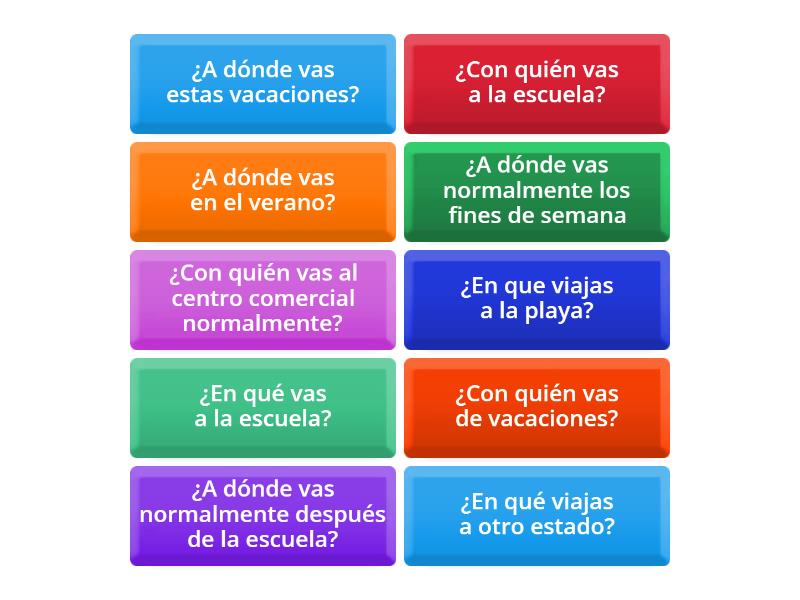 Preguntas ¿A dónde? ¿En qué? ¿Con quién? - Flip tiles