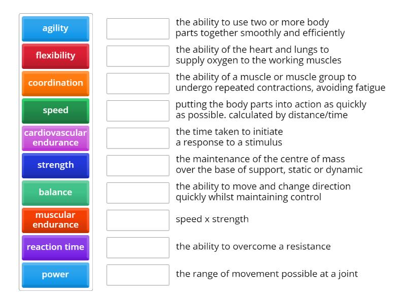 components of fitness - Match up