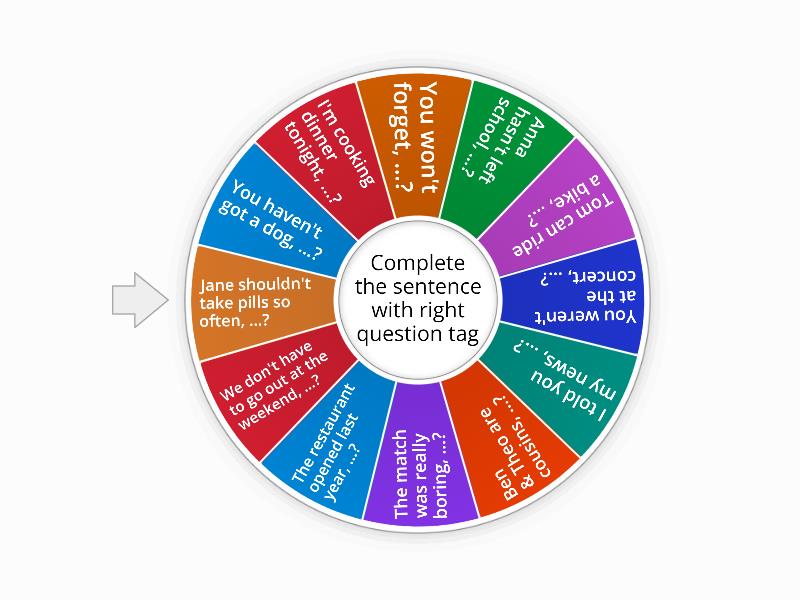 A1+ A2 - Question tags wheel - Spin the wheel