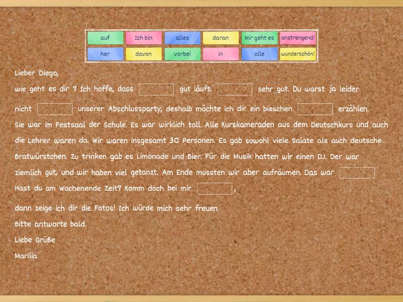 B1 SCHREIBEN Vorbereitung Informelle Email (II) - Complete the sentence