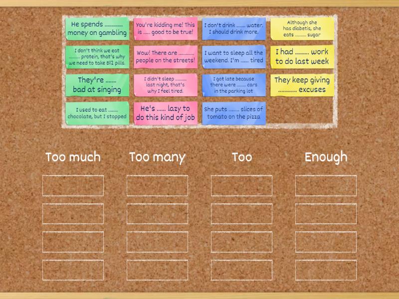 Too much, too many, too, enough - Group sort