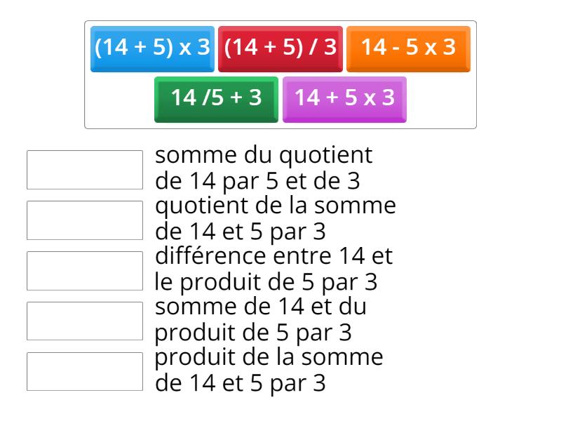 opérations et vocabulaire 2 - Apparier