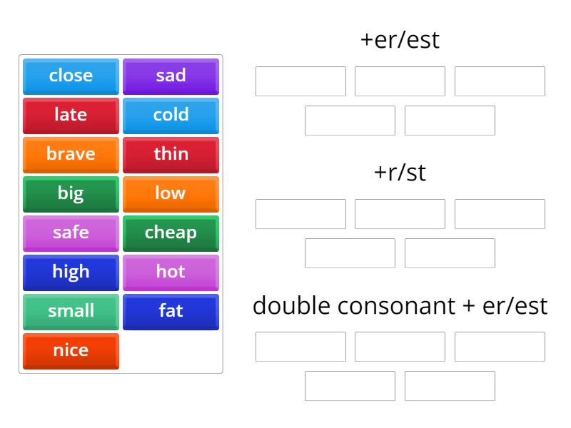 Comparative and superlative adjectives formation 1 syllable - Group sort
