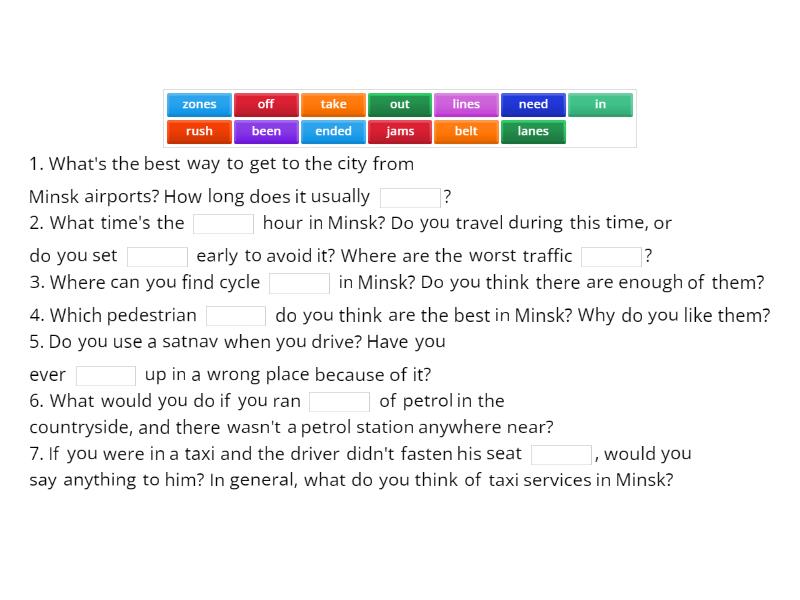 Transport Vocabulary - Complete the sentence