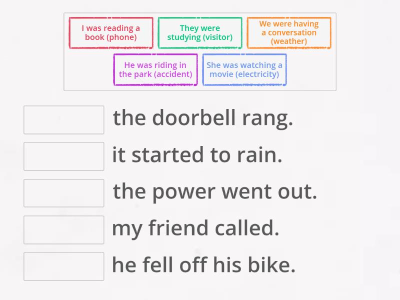 Past continuous with interrupted actions. Look at he hints in brackets ...