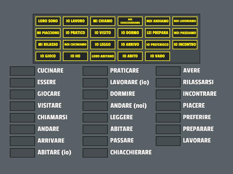 A1 - VERBI AL PRESENTE - VERBI ALL'INFINITO - ABBINAMENTO - Match up