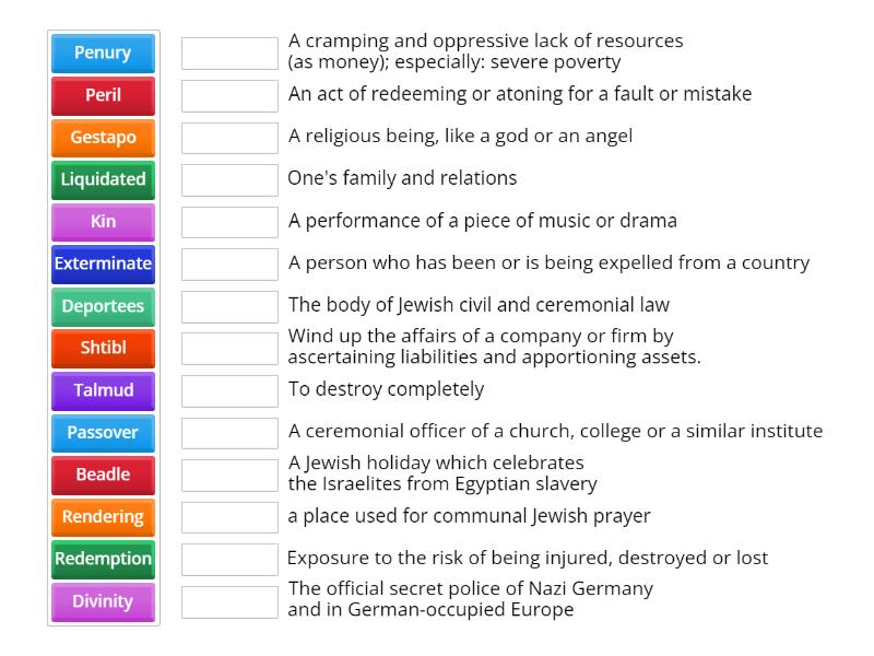 Night Chapter One Vocabulary - Match up