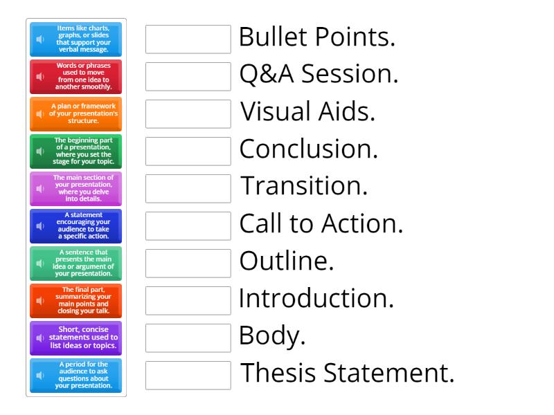 C1 Structure of a Presentation - Match up