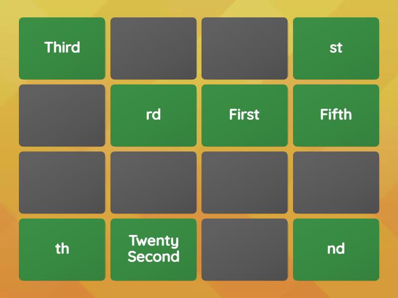 Cardinal and Ordinal Numbers - Matching pairs