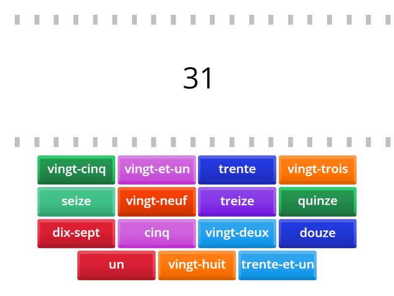 Les nombres 1-31 - Find the match
