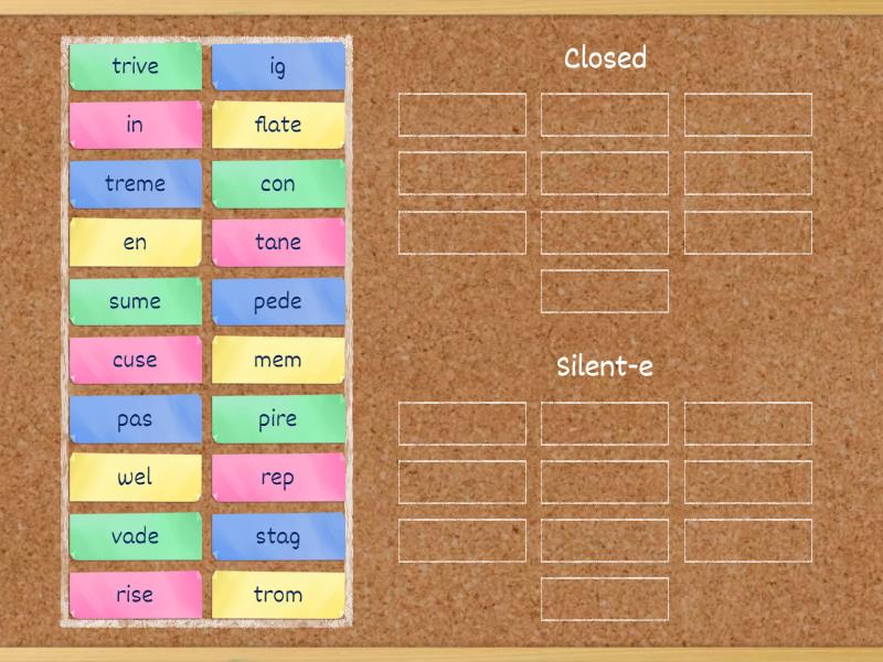 Closed Syllable vs. Silent-e Syllable - Group sort