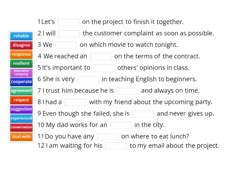 Teamwork Vocabulary 2 - Complete the sentence