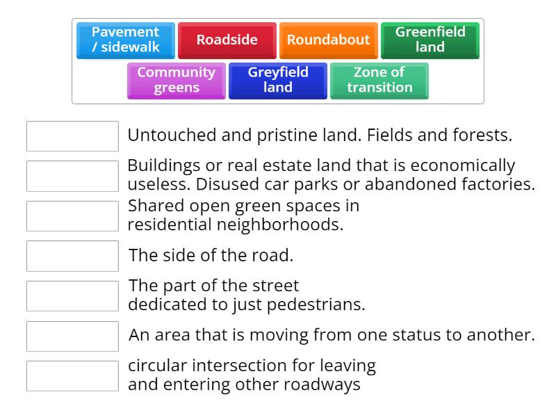 ielts writing task 1. city/town - Match up