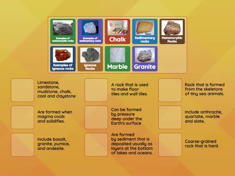 Rock descriptions Year 8 - Match up