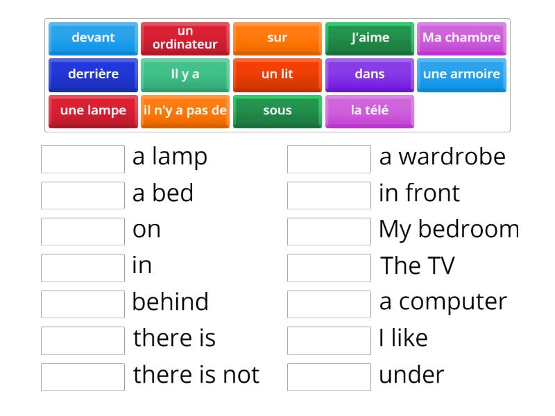 Ma chambre + prepositions - Match up