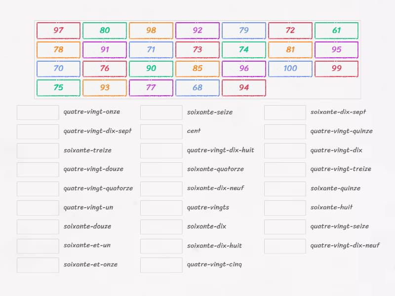 Les nombres 60-100 - Une las parejas