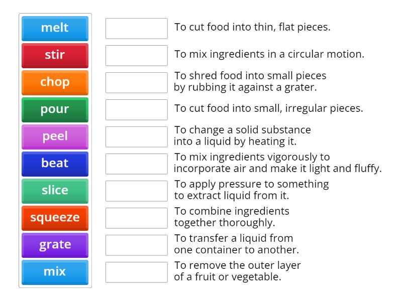 Recipe vocabulary matching - Match up