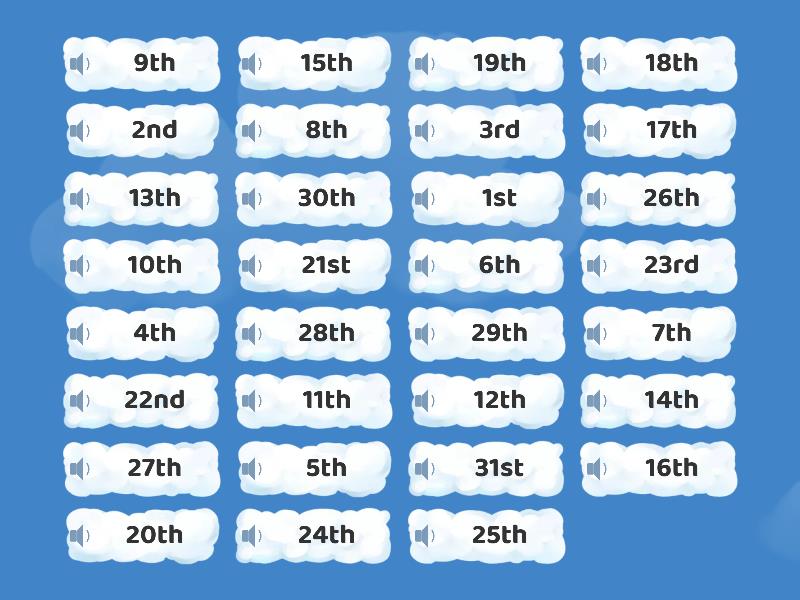 1-31 ordinal numbers - Flip tiles