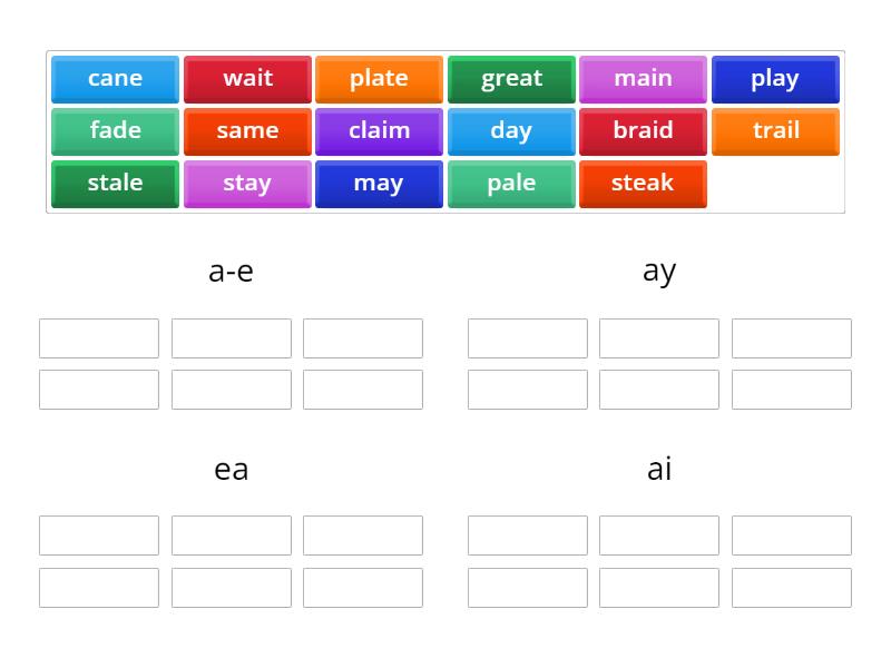 long a word sort (a-e, ay, ea, ai) - Posortuj