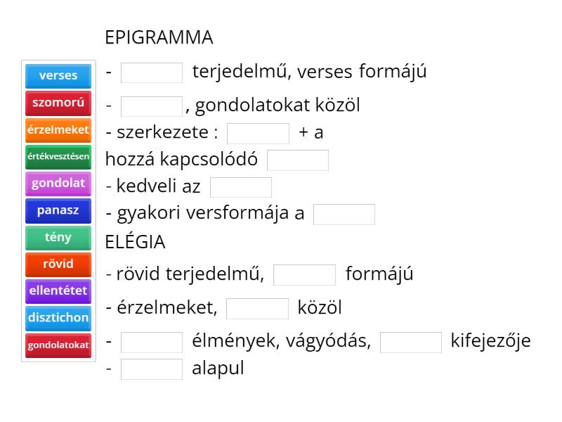 EPIGRAMMA, ELÉGIA - Complete the sentence