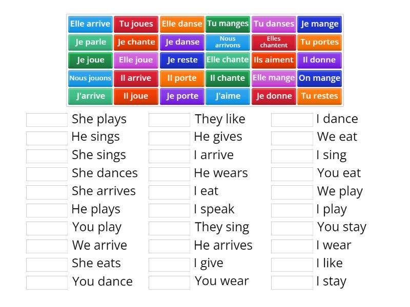 Le présent des verbes réguliers en -er - Match up