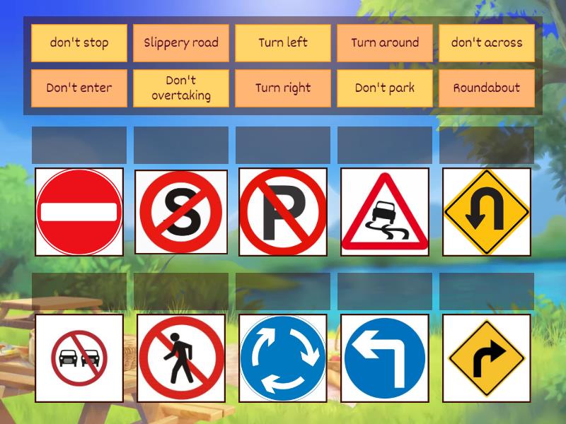 match the signs with the correct names - Match up