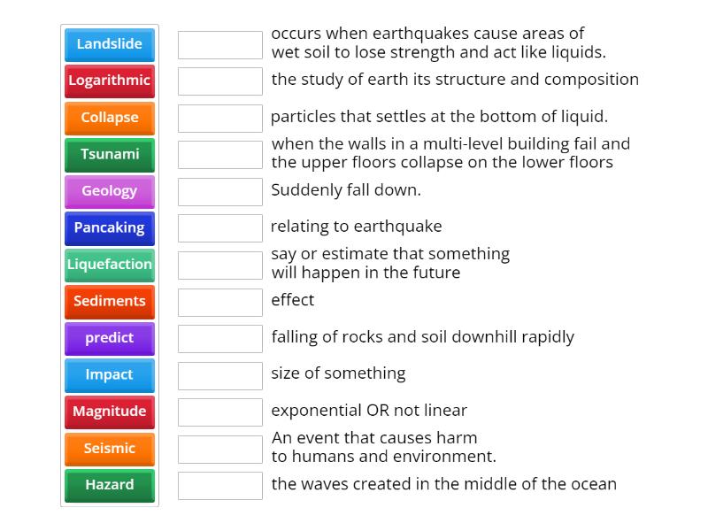 Vocabulary (Earthquake) - Match up
