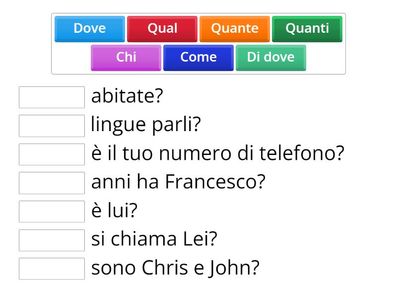 Pronomi interrogativi - Match up