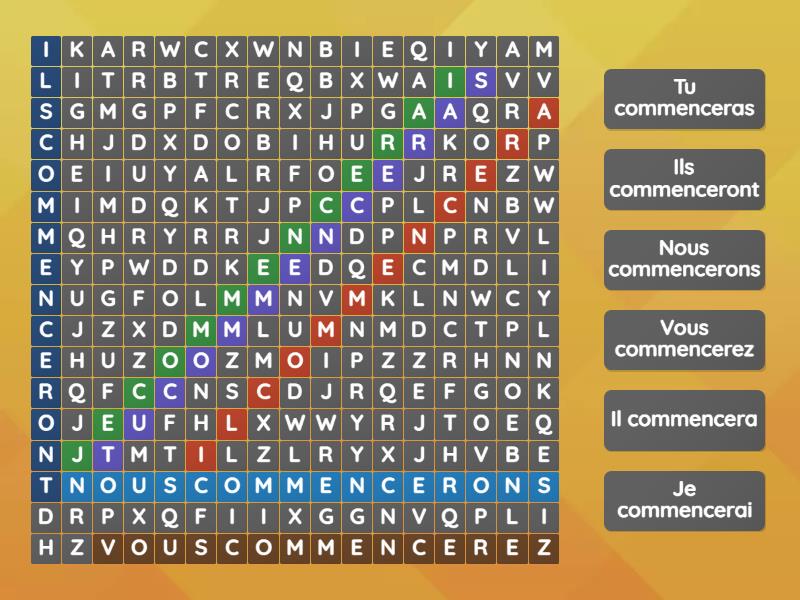 Commencer futur simple - Wordsearch