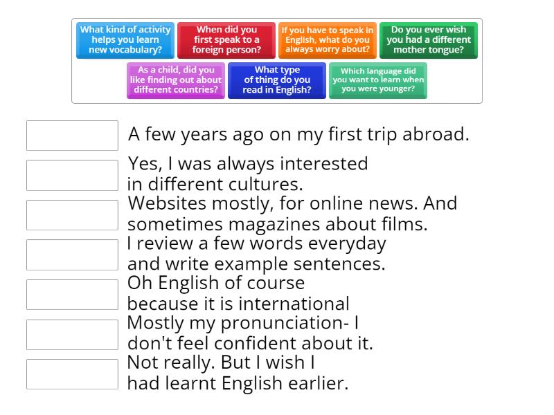 Grammar: Question forms (Level intermediate 1.1) - Match up