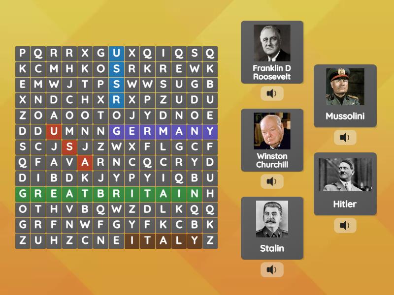 WW2 leaders, flags and coutries - Wordsearch