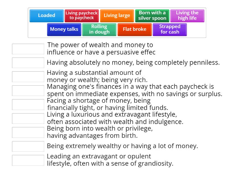 money phrases - Match up