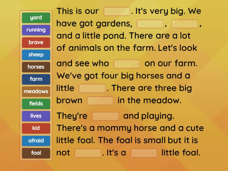 Lesson E2_The farm_Reading comprehension_part 1 - Complete the sentence