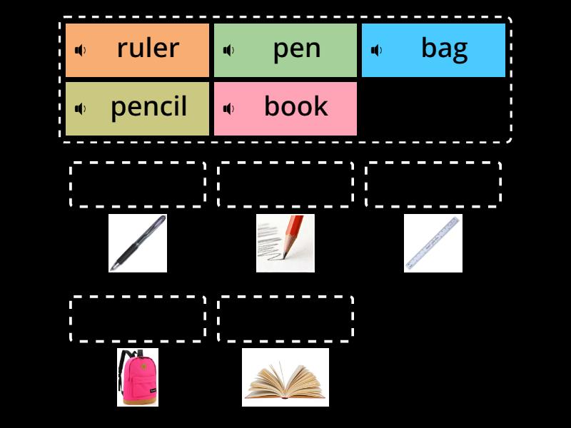Bag book pencil pen ruler - Match up