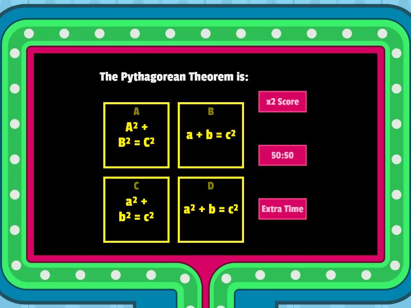 Introduction to Pythagorean Theorem - Gameshow quiz