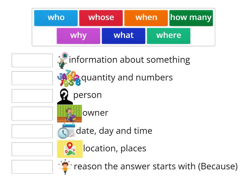 Match the question words with their symbols. - Match up