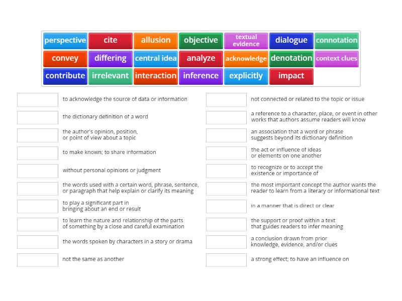 7th Grade ELA Academic Vocabulary - Match up