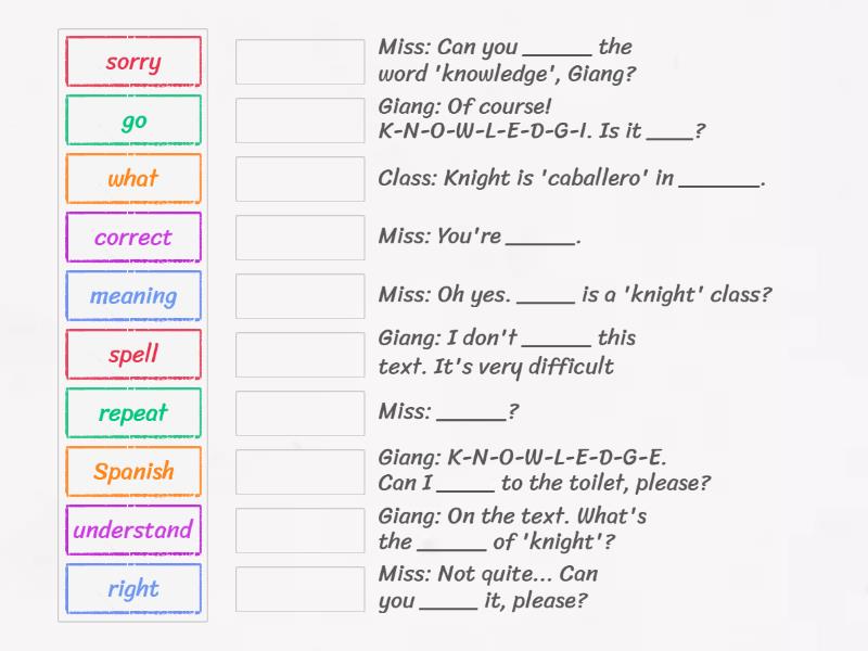 CLASSROOM LANGUAGE - Match up