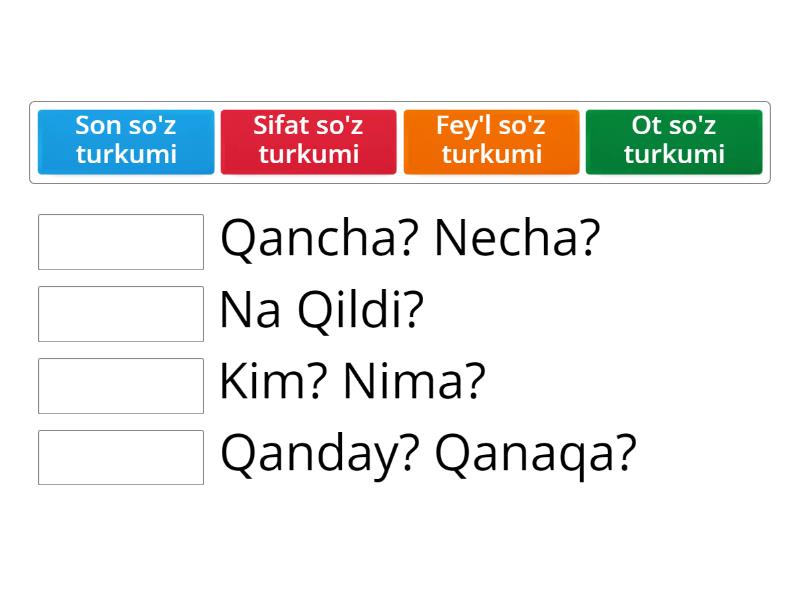 So'z turkumlari - Match up