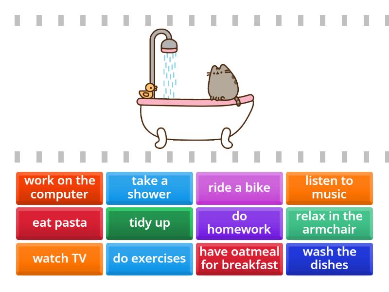 Daily Activities - 2, Pusheen - Find the match