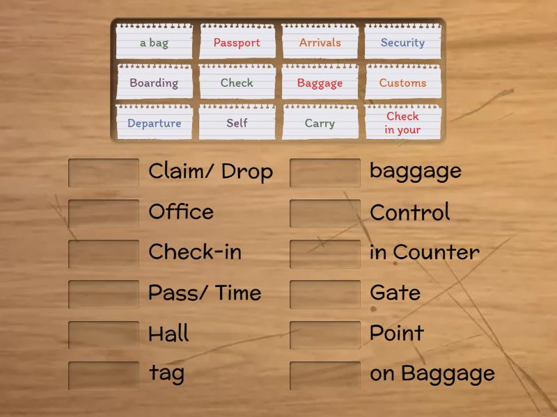 airport vocab Match - Match up