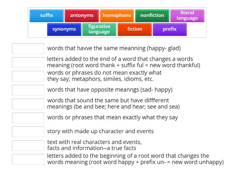 Reading Review Vocabulary 1 - Match up