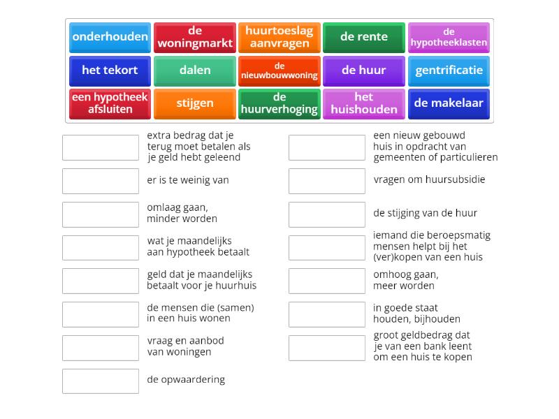 Vocabulaire wonen (2) - Match up