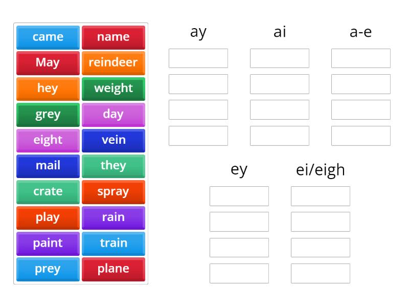 ai ay a-e ey ei eigh sort - Group sort
