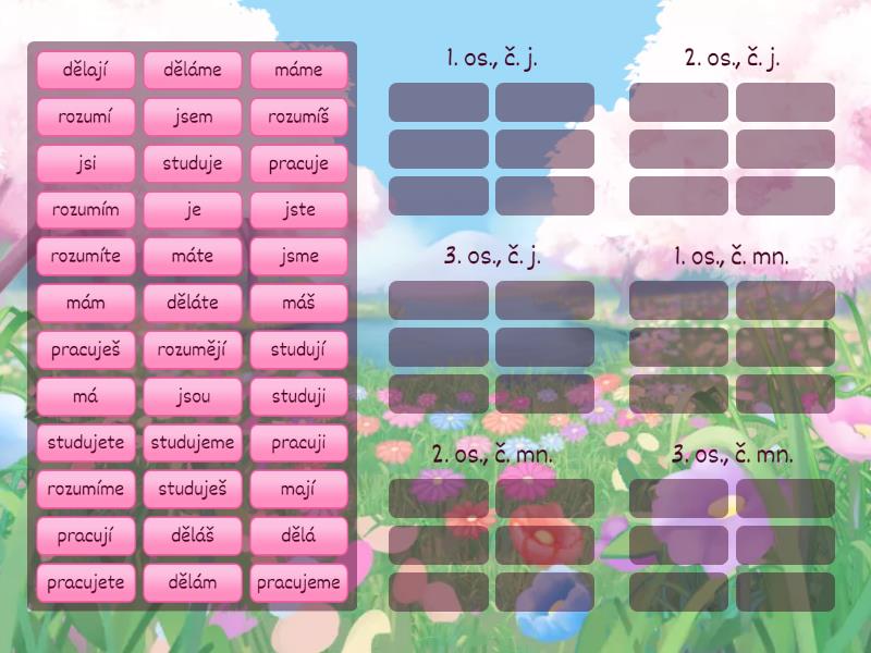 Slovesa - osoby - Ordenar por grupo