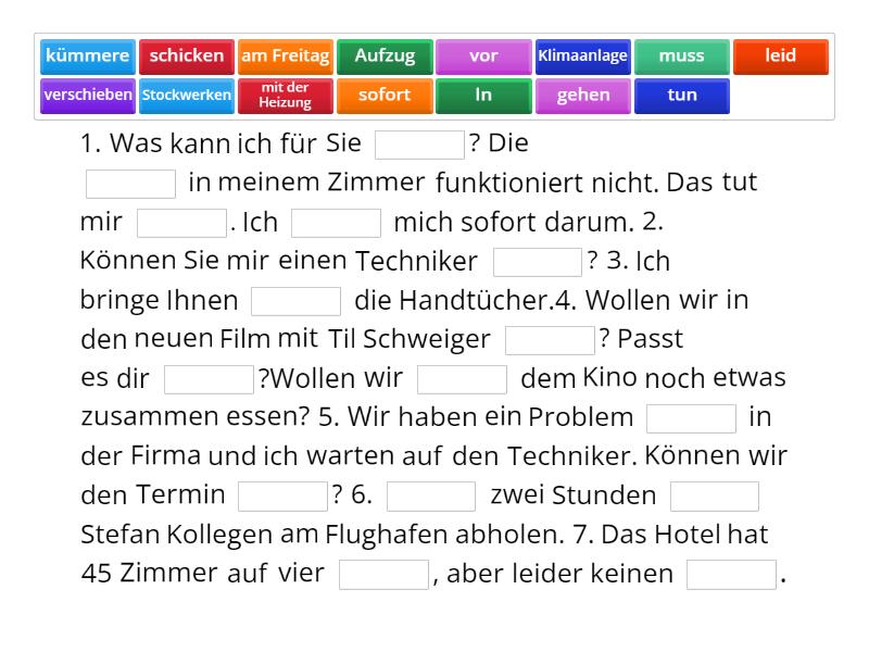 Probleme im Hotel - Complete a frase