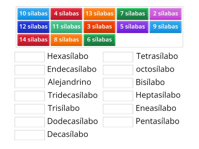 Clasificación de los versos - Une las parejas