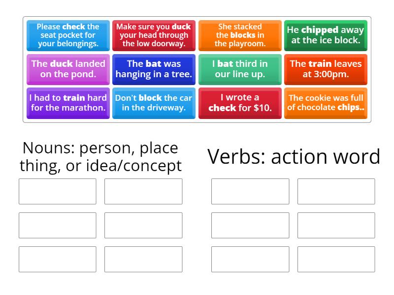 Sort the bold words into their parts of speech based on the sentence ...
