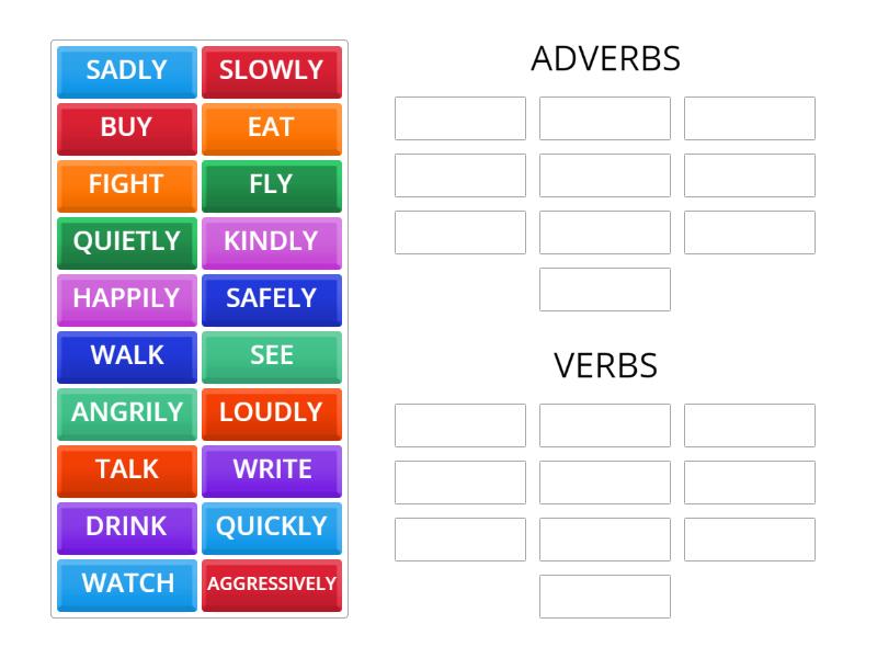 Sorting verbs and adverbs - Group sort